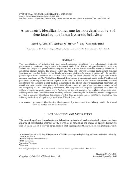 Pdf Parametric Identification Of Hysteretic Models