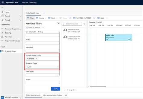 schedule a facility in universal resource scheduling microsoft learn