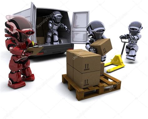 Robot With Shipping Boxes Loading A Van Stock Photo Kjpargeter 9285958