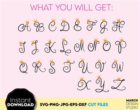 Princess Monogram Svg Bundle Girly Monogram Svg Crown Etsy