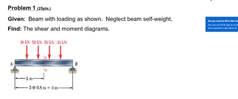 solved problem 1 25pts given beam with loading as shown