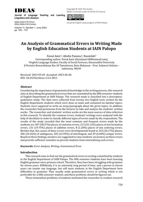 PDF An Analysis Of Grammatical Errors In Writing Made By English Education Students At IAIN Palopo