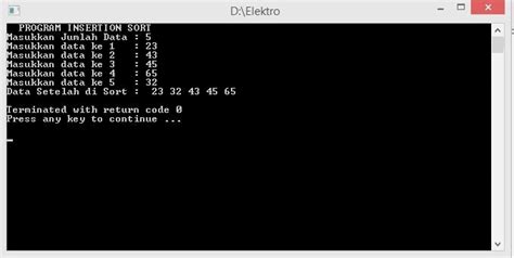 Pemrograman C Coding Elemen Array Insertion Sort