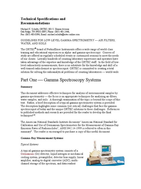 Part One Gamma Spectroscopy Systems Technical Specifications And