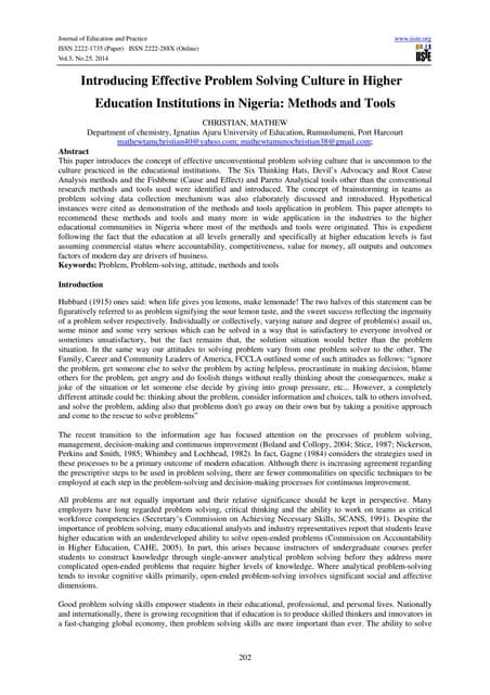 Introducing Effective Problem Solving Culture In Higher Pdf