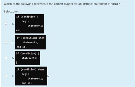 solved which of the following represents the correct syntax