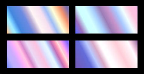 배너 배경에 대한 다른 홀로그램 질감의 그라데이션의 일러스트레이션 벡터 세트입니다 대각선 줄무늬가 있는 반짝이는 파란색 노란색