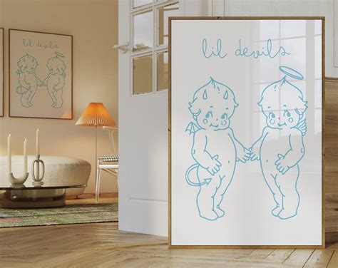 Lil Devils Blue Kewpie Wall Art Cute Angel And Devil Art Vintage