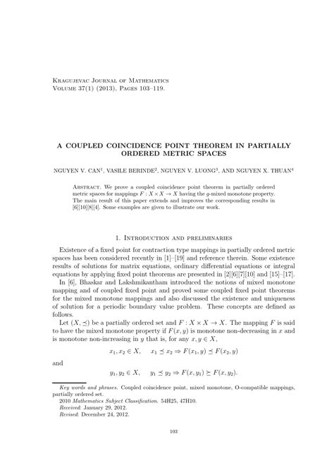 Pdf A Coupled Coincidence Point Theorem In Partially Ordered Metric Spaces