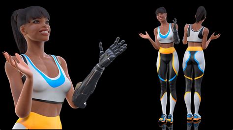 3d Woman Wearing Modular Prosthetic Limb Talking Pose Turbosquid 2135212