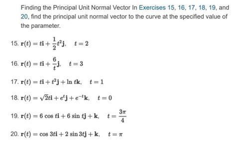 solved finding the principal unit normal vector in exercises