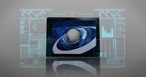 Futuristic Digital Interface With Rotating Globe And Data Charts