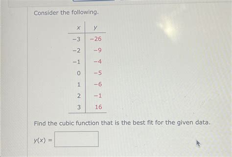 solved consider the following table[[x y