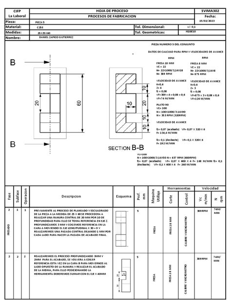 Hoja De Procesos Pieza 5 Pdf Calibre Herramientas
