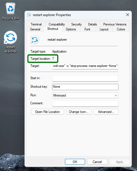 why does my windows shortcut have a target location of 7 in the