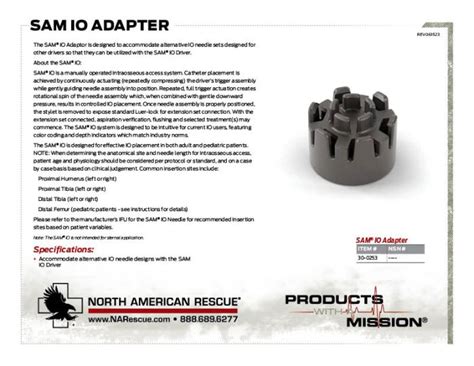 Sam Io Adapter Product Information Sheet North American Rescue