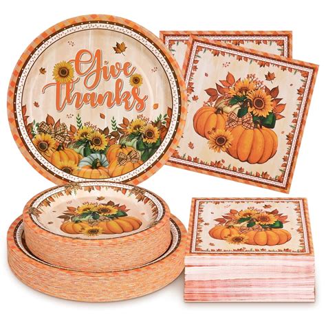 Dazlute 200 Pcs Fall Paper Plates And Napkins Fall Dishes