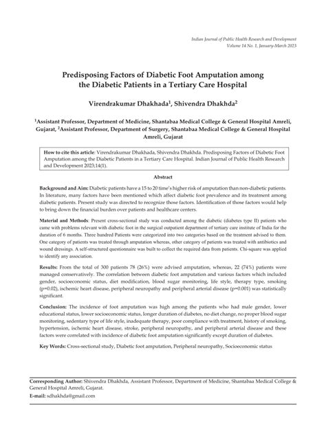 Pdf Predisposing Factors Of Diabetic Foot Amputation Among The Diabetic Patients In A Tertiary