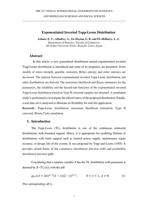 Pdf Exponentiated Inverted Topp Leone Distribution
