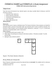 Chemical Names And Formulas V Docx CHEMICAL NAMES And FORMULAS A Study Assignment CHEM