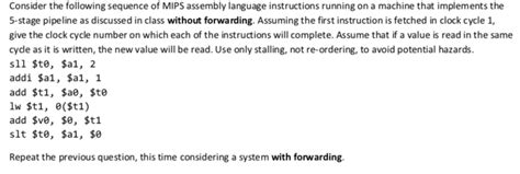 Solved Consider The Following Sequence Of MIPS Assembly Chegg Com
