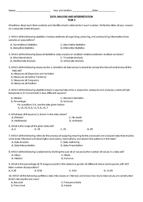 D Ata Analysis And Interpretation Name