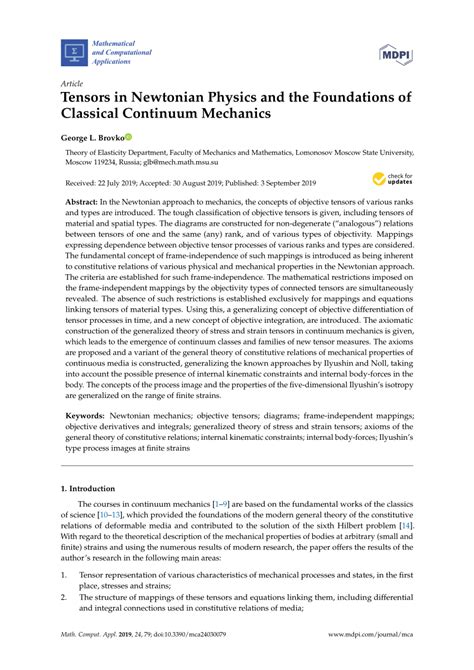 Pdf Tensors In Newtonian Physics And The Foundations Of Classical