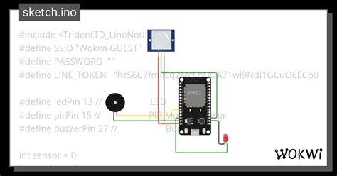 สัญญาณกันขโมยเเจ้งเตือนไลน์ แก้ 1 Wokwi Esp32 Stm32 Arduino Simulator