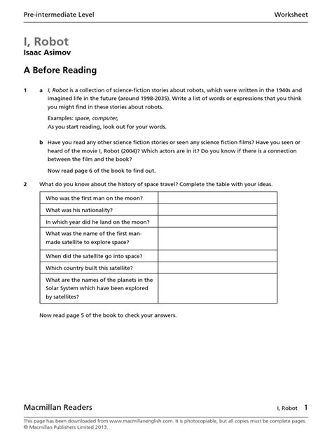 I Robot Worksheet Pdf Robot Technology