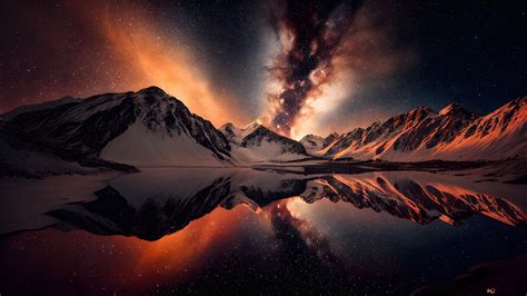 Wonderful Night Landscape Reflected In The Lake 4k Wallpaper Download