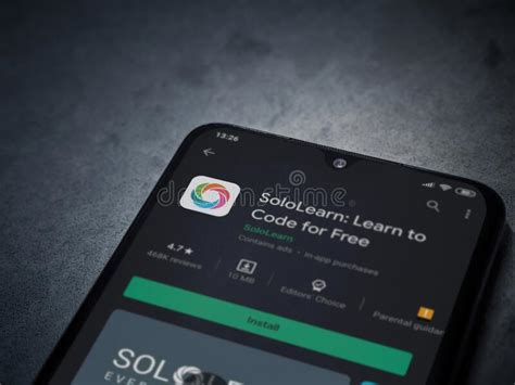 Sololearn Learning Coding App Play Store Page On The Display Of A Black Mobile Smartphone On A