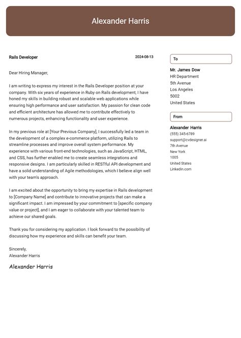 rails developer cover letter examples with writing tips for 2024