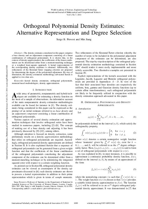 pdf orthogonal polynomial density estimates alternative