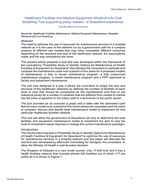 Healthcare Cost Modeling Tool In Swaziland