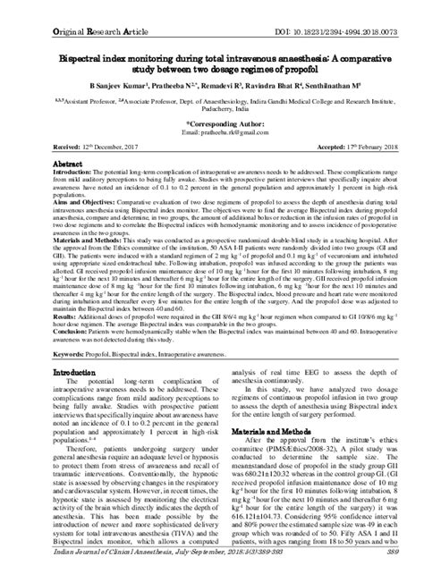 Pdf Bispectral Index Monitoring During Total Intravenous Anaesthesia