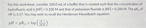 Solved For This Worksheet Consider ML Of A Buffer Chegg