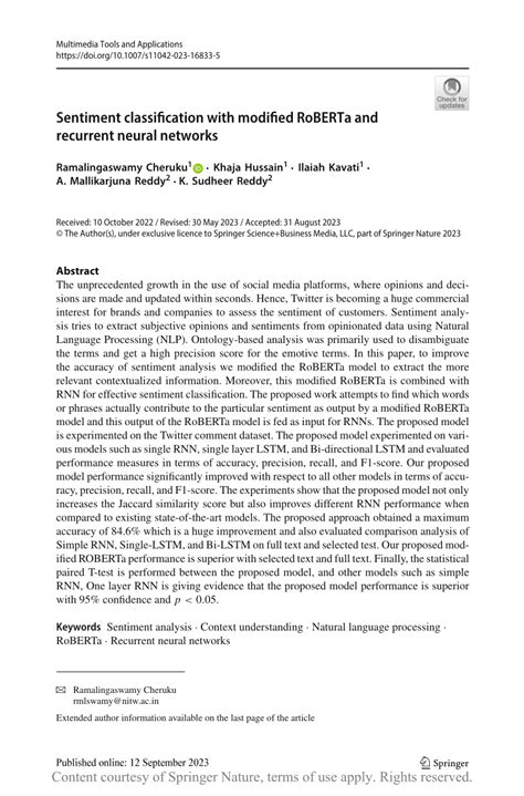 sentiment classification with modified roberta and recurrent neural