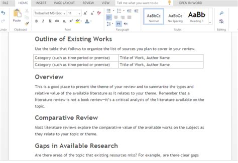 Literature Review Template For Word