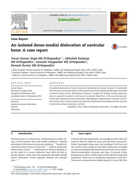 Pdf An Isolated Dorso Medial Dislocation Of Navicular Bone A Case Report