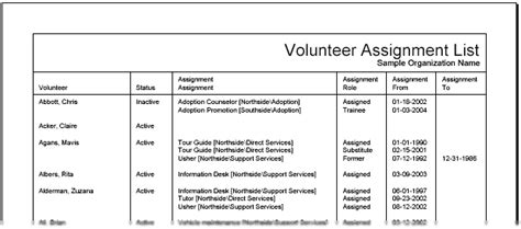 Volunteer List Report Overview Volgistics Help