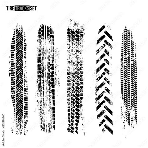 Tire Track Texture Set Isolated On White Background Vector Design Elements Stock Vector
