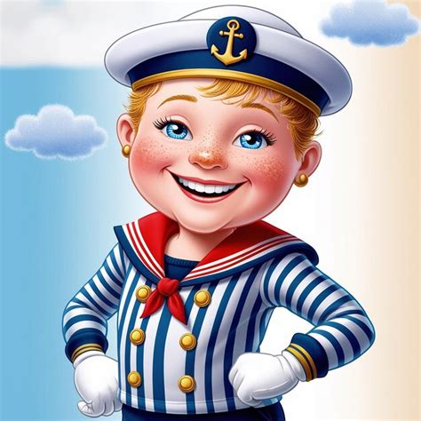 Cute Cartoon Sailor Illustration Premium Ai Generated Image