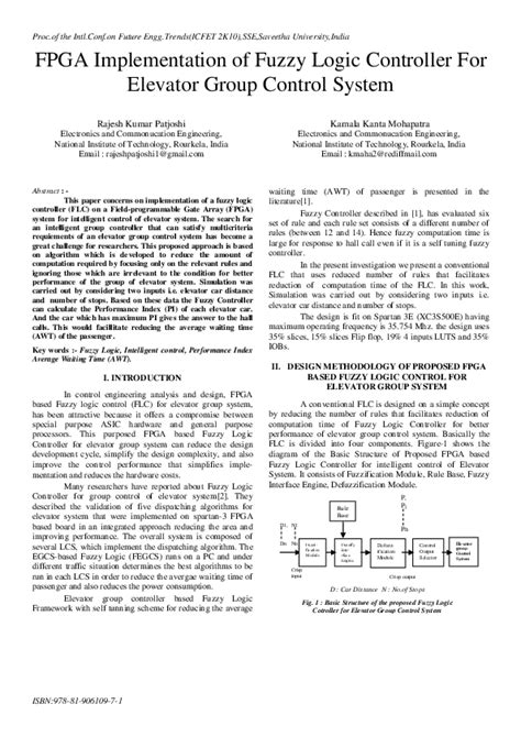 Pdf Fpga Implementation Of Fuzzy Logic Controller For Elevator Group