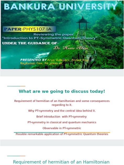 Reviewing The Paper Introduction To P T Symmetric Quantum Theory Carl M Bender Published 1