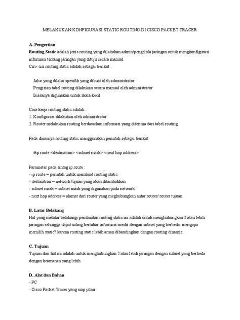 Melaukan Konfigurasi Static Routing Di Cisco Packet Tracer Pdf