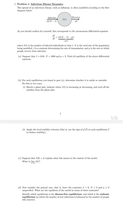 Solved 1 Problem 1 Infectious Disease Dynamics The Spread