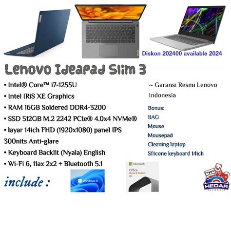 Jual Lenovo IdeaPad 3 Intel Core I7 1255U 16GB SSD 512GB W11 OHS 14 FHD Shopee Indonesia