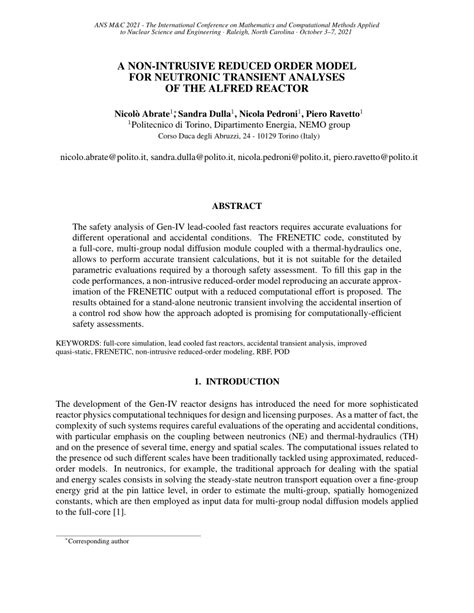 Pdf A Non Intrusive Reduced Order Model For Neutronic Transient Analyses Of The Alfred Reactor