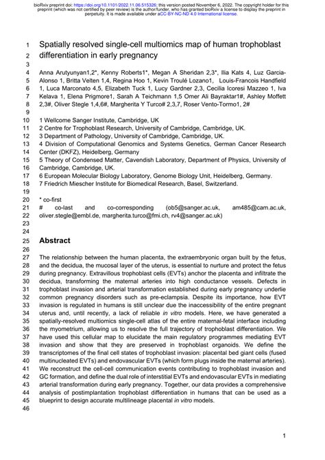 Pdf Spatially Resolved Single Cell Multiomics Map Of Human Trophoblast Differentiation In