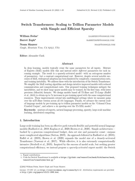 Switch Transformers Scaling To Trillion Parameter Models With Simple